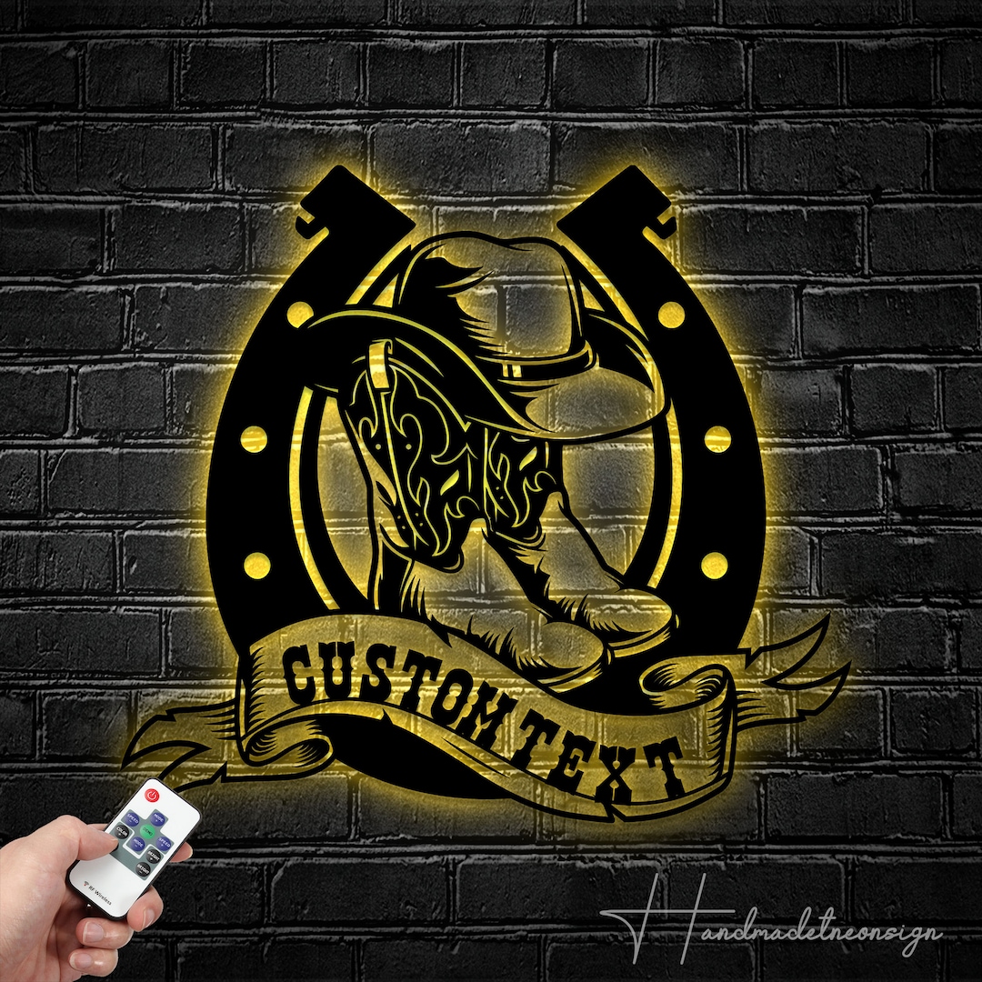 Custom Cowboy Hat Boots Horseshoe Metal Wall Art LED Light Personalized ...