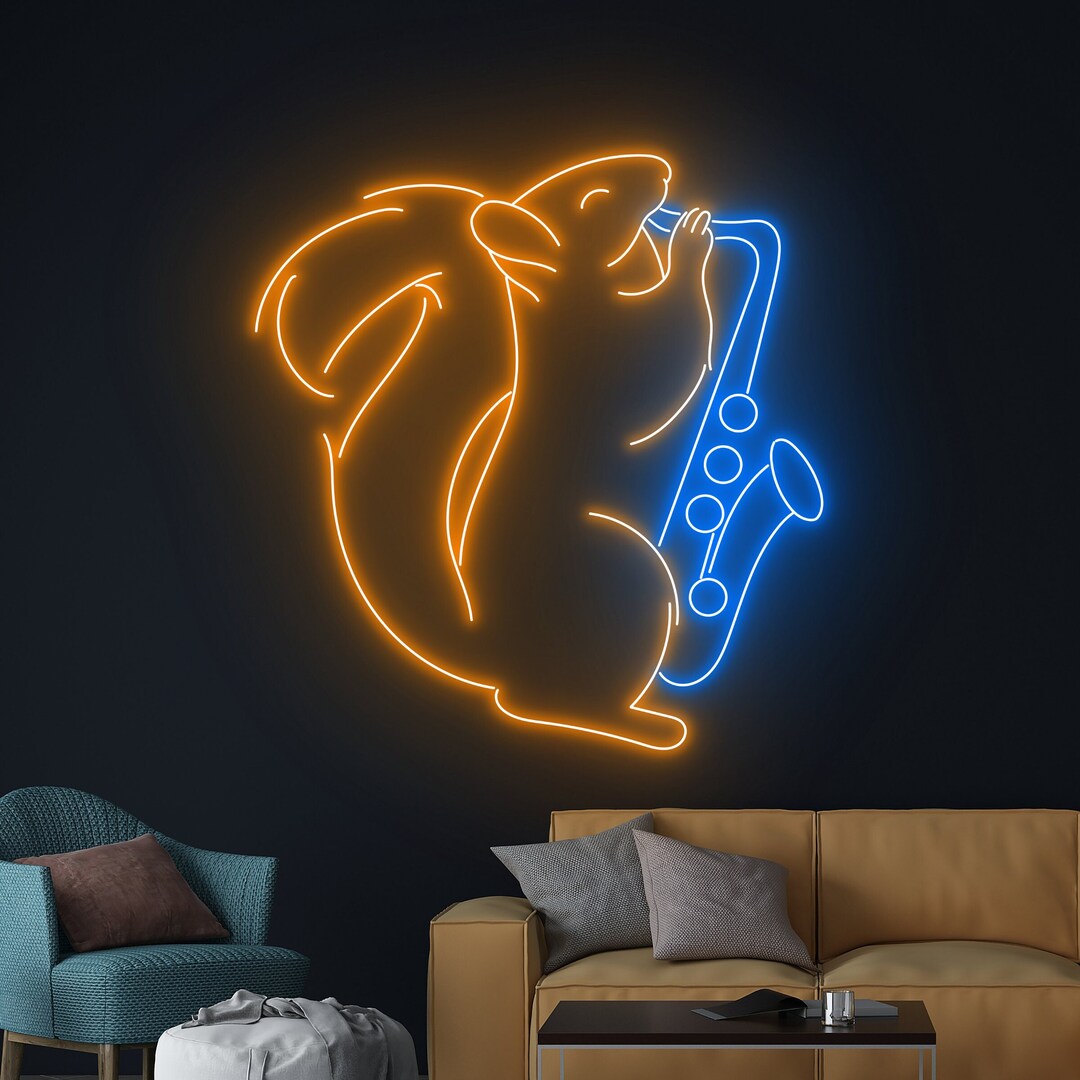 Custom Squirrel Playing Saxophone Neon Sign, Squirrel Led Light ...