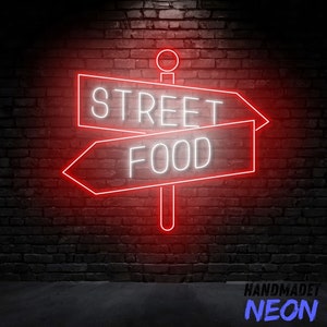 Street Food Neon Sign, Direction Arrow Led Sign, Street Food Open Neon ...