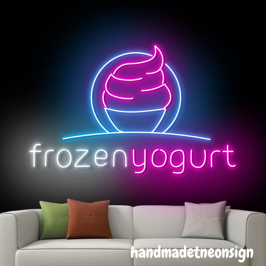 Frozen Yogurt Neon Wall Sign, Yogurt Cup Led Wall Light, Food Neon Wall ...