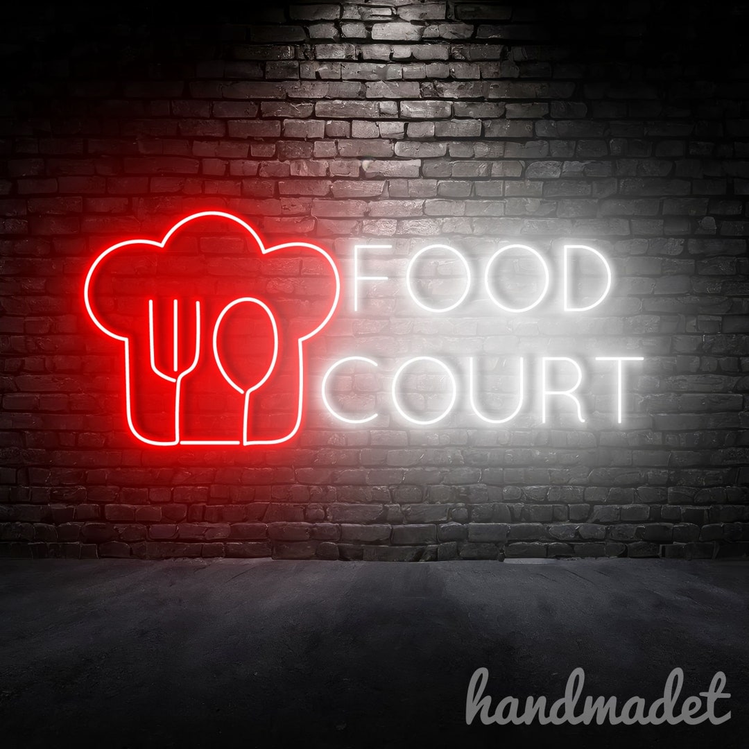 Food Court Neon Wall Sign, Cutlery Neon Wall Light, Chef Led Wall Sign ...