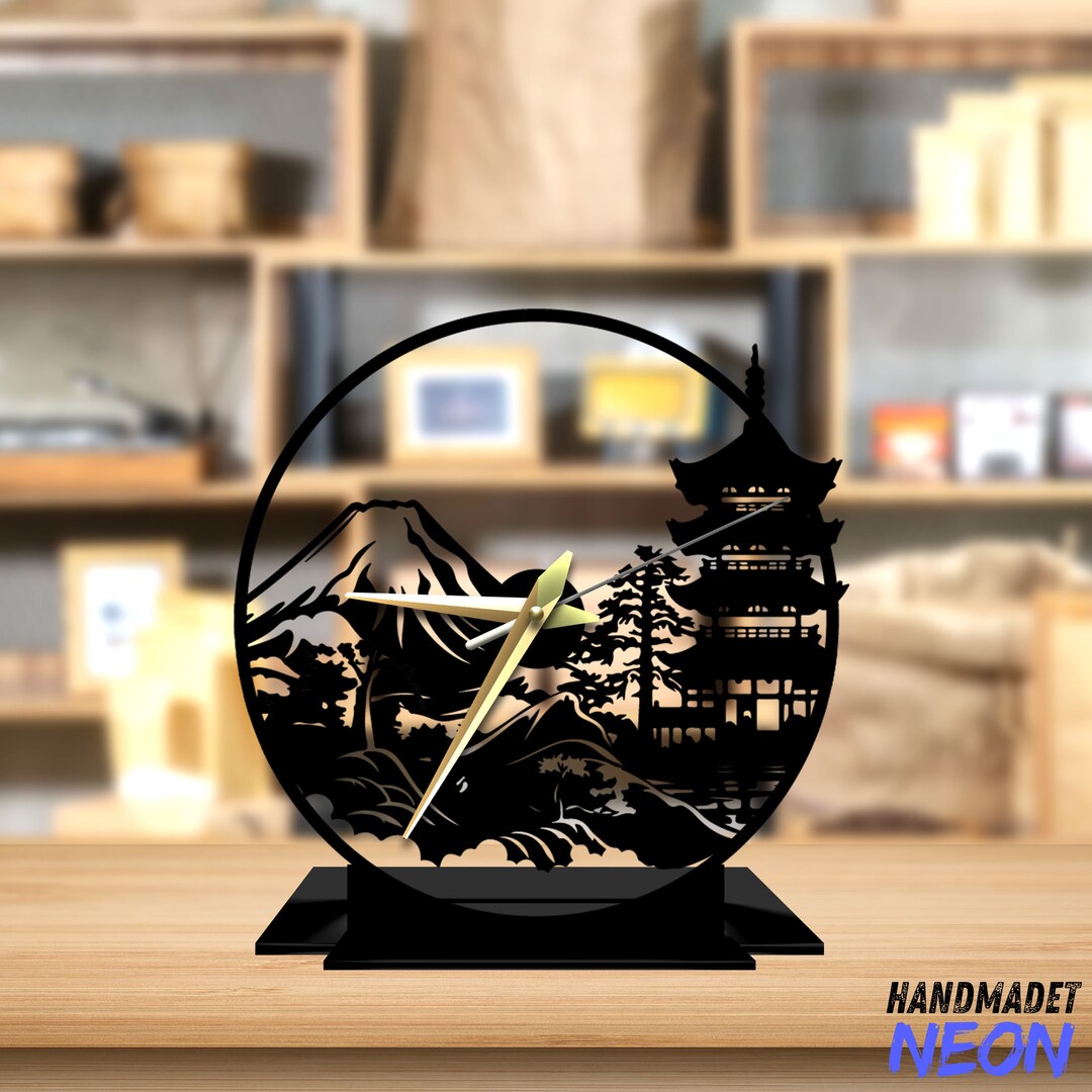 Custom Japanese Landscape Tabletop Metal Clock, Fuji Mountain Office ...