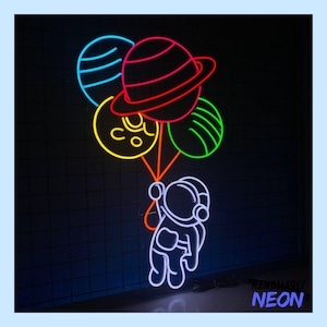 Balloon Astronaut Neon Sign, Astronaut Led Sign, Spaceman Sign, Custom ...