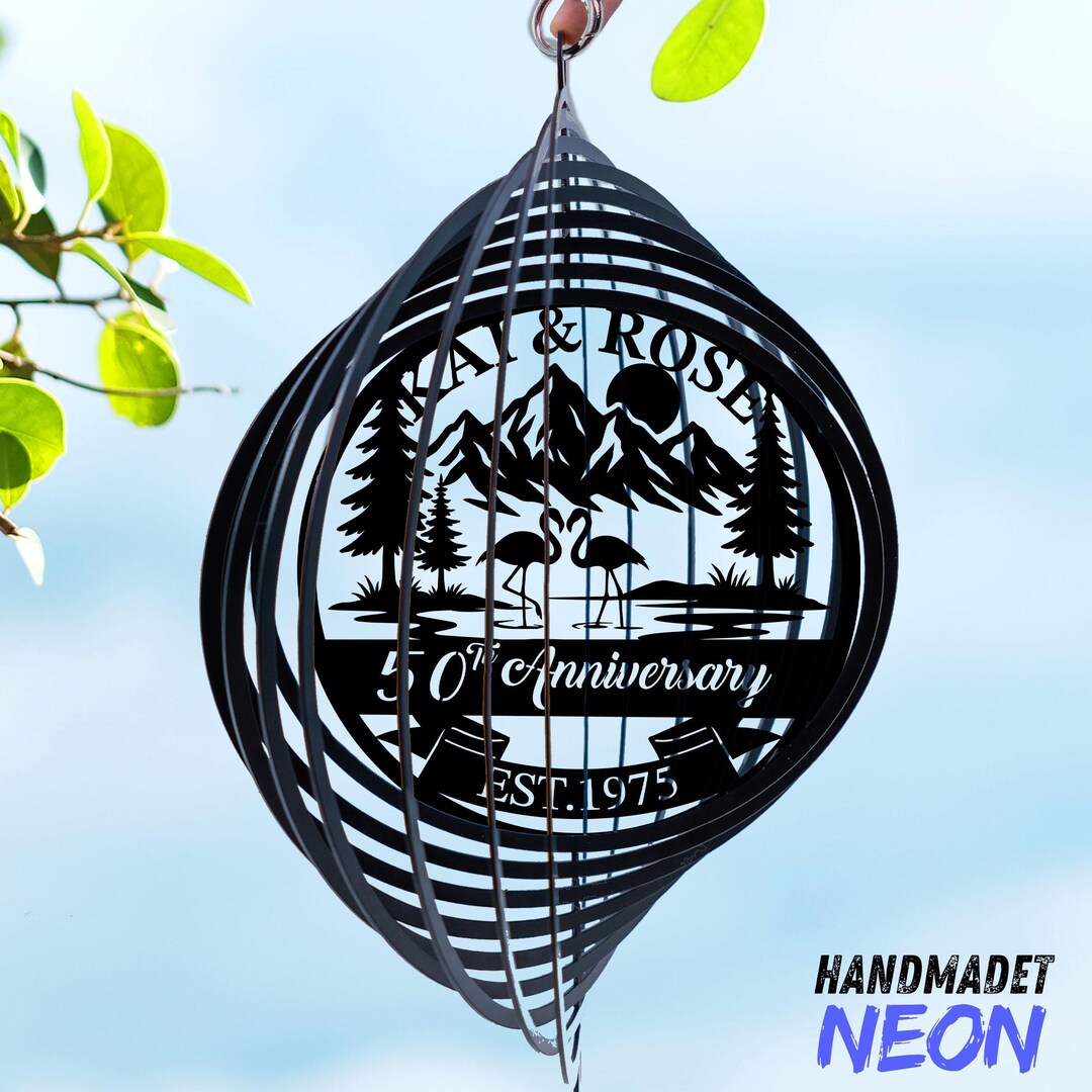 Personalized 50th Anniversary Metal Wind Spinner, Custom Flamigo Couple ...