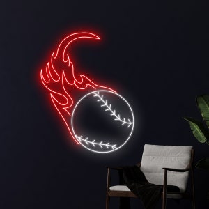 Fire Baseball Neon Light, Fire Ball Player Led Sign, Flaming Base Ball ...