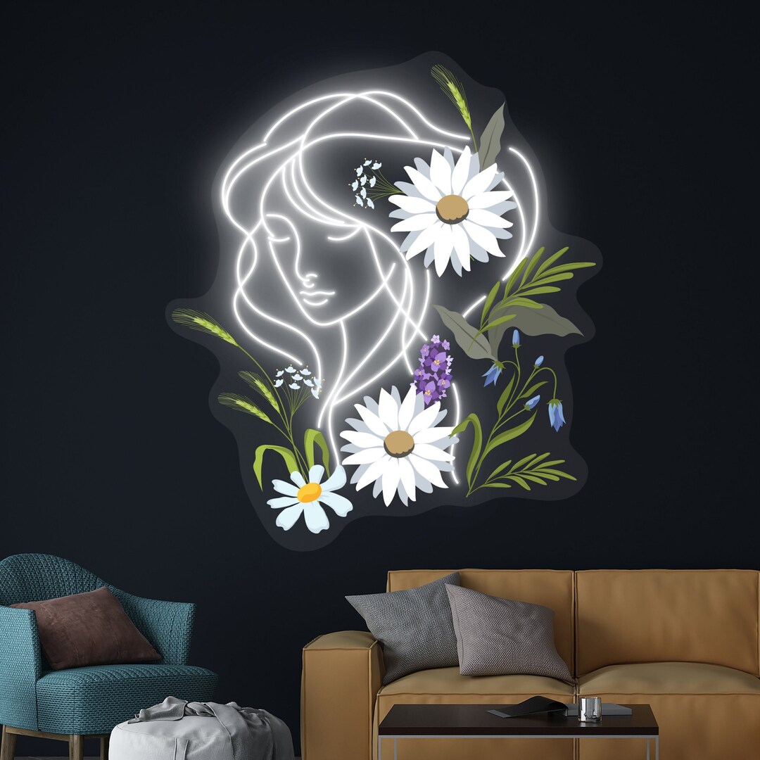 Girl Flowers Led Sign, Girl Flowers Acrylic Neon Sign, Flower Neon Led ...