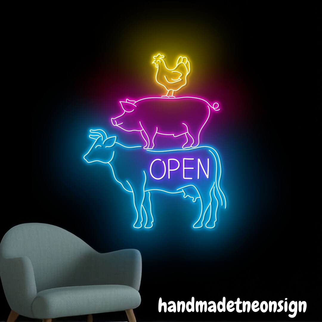Butcher Shop Open Neon Sign, Butcher Led Sign, Chicken Pig Cow Neon ...
