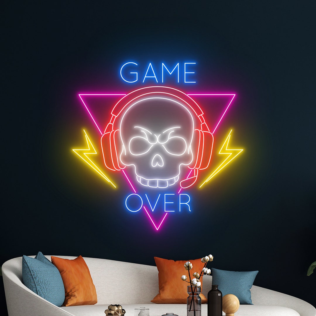 Game Over Neon Sign, Skull Headphone Neon Sign, Skull Headphone Led ...
