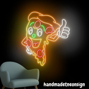 Pizza Slice Gives A Thumbs up Neon Sign, Custom Quote Led Sign, Pizza ...