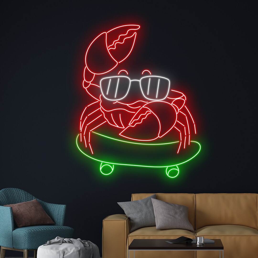 Crab Skateboarding Neon Sign, Skateboard Crab Led Sign, Crab ...