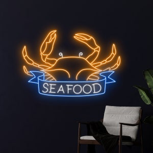Seafood Crab Neon Sign, Crab Seafood Led Sign, Crab Led Light, Crab ...