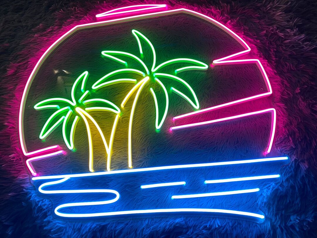 Palm Tree on Beach View Neon Sign, Palm Tree LED Light, Palm Coconut ...