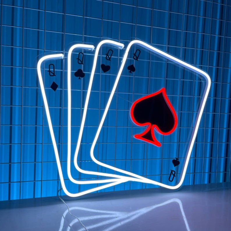 Poker Cards Neon Sign, Playing Cards Led Light, Cards Player Neon Light ...