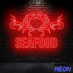 Seafood Neon Sign, Shrimp and Crab Led Sign, Seafood Led Light, Crab ...