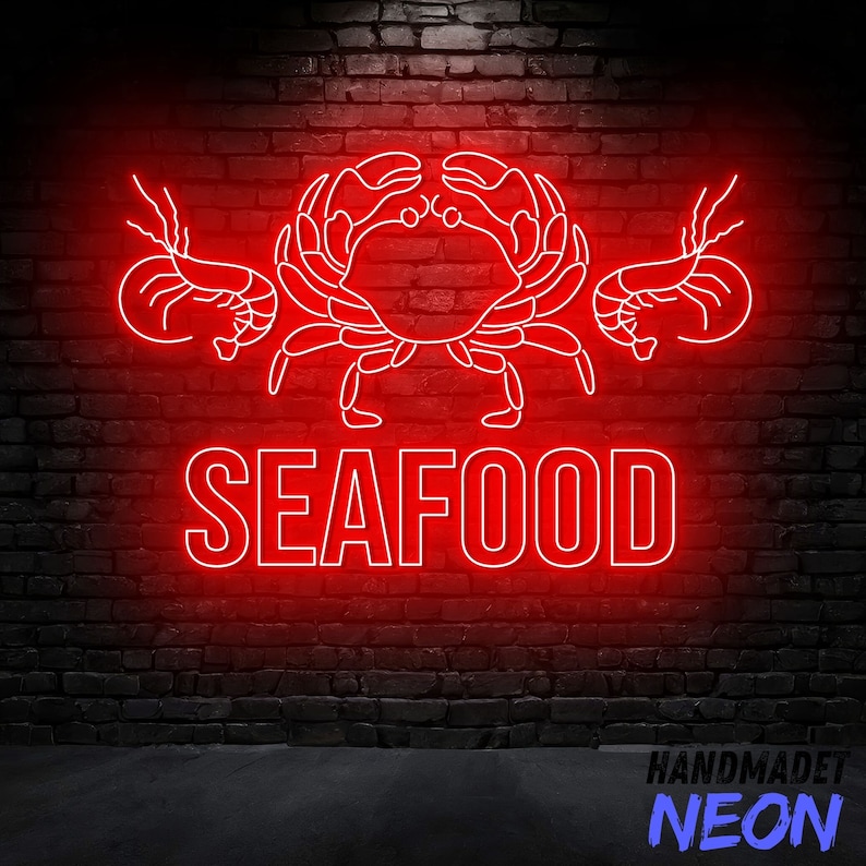 Seafood Neon Sign, Shrimp and Crab Led Sign, Seafood Led Light, Crab ...