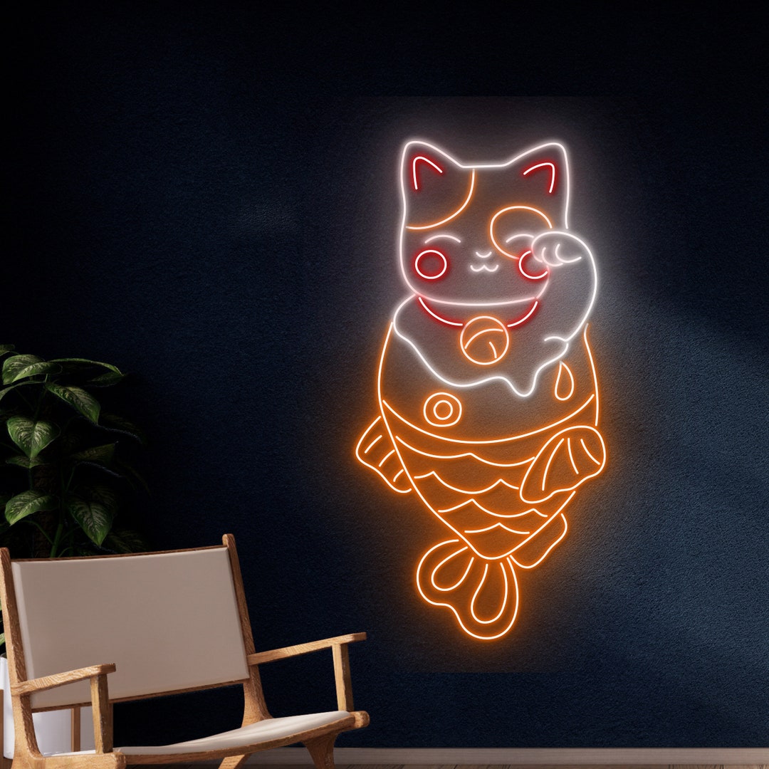 Lucky Cat Taiyaki Neon Sign, Fortune Cat Taiyaki Led Light, Japan Cat ...