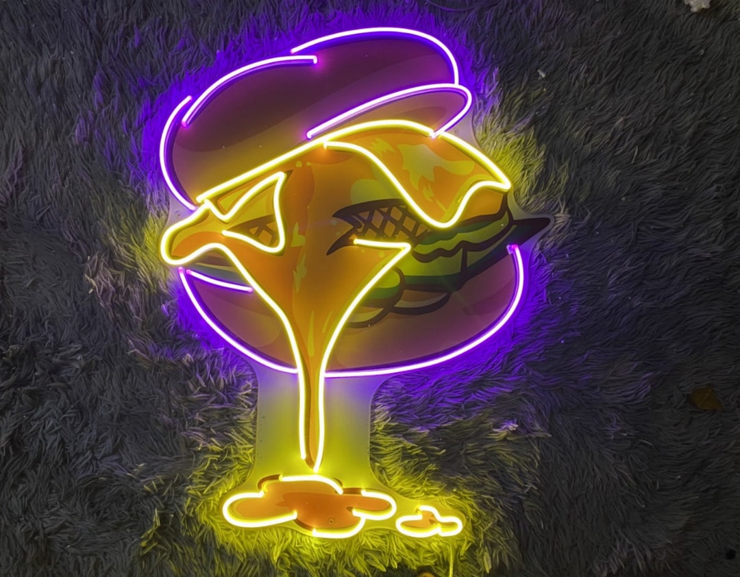 Burger Led Sign, Hamburger Neon Sign, Wall Decor, Burger Art Sign, Home ...