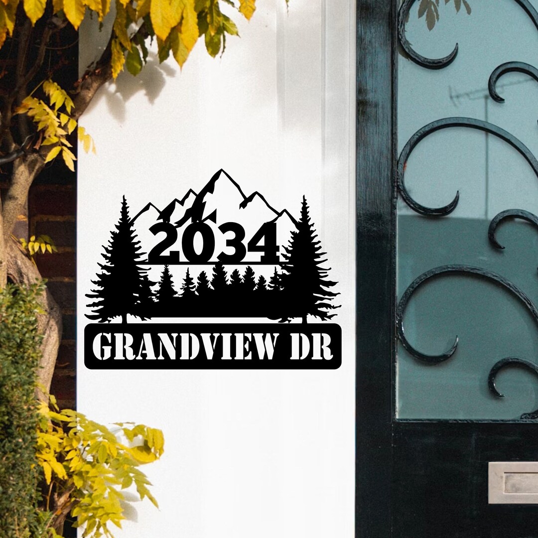 Personalized Mountain Forest Home Number Metal Sign, Custom Forest ...