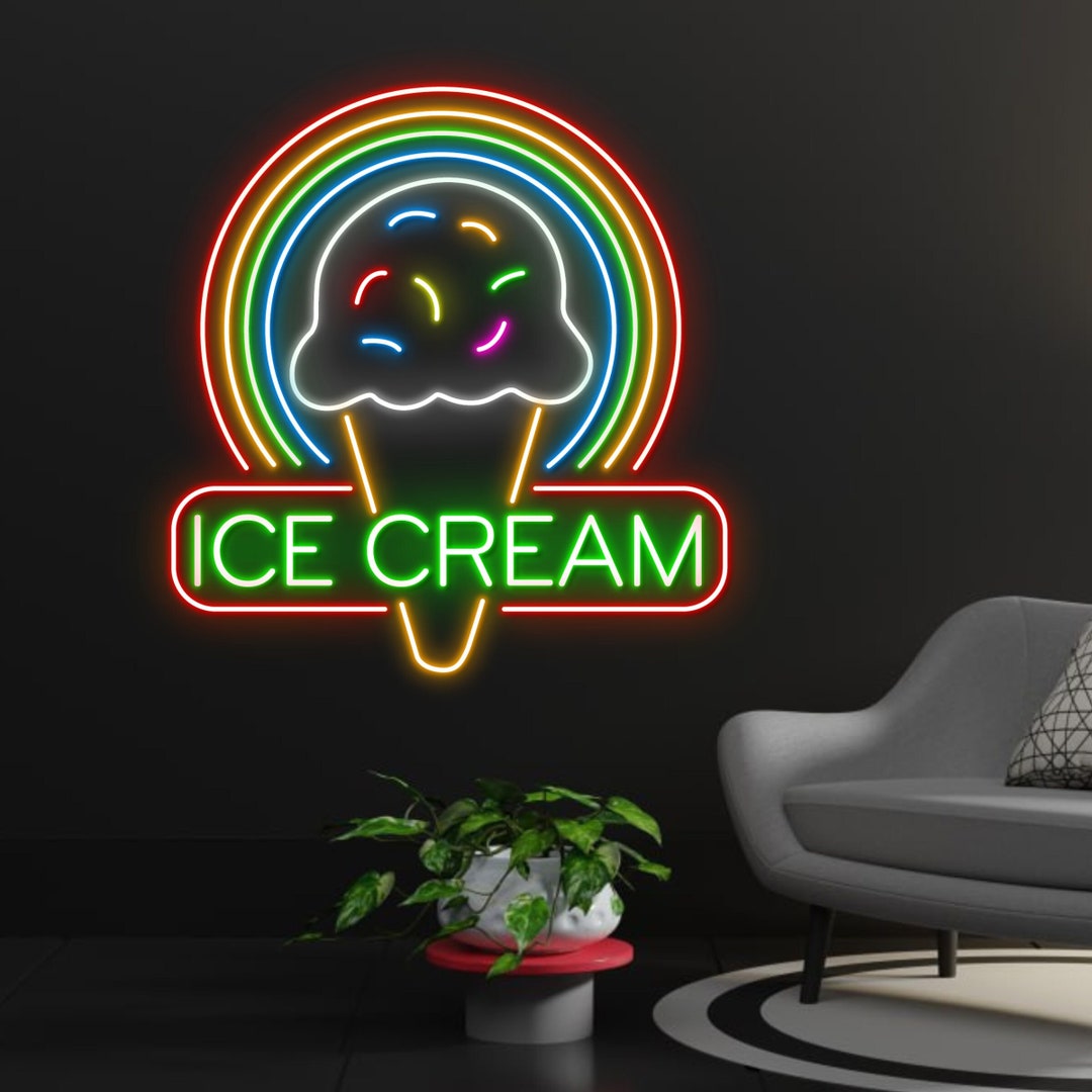 Soft Stuff Ice Cream Neon Sign, Ice Cream Cone Neon Light, Sweet Neon ...