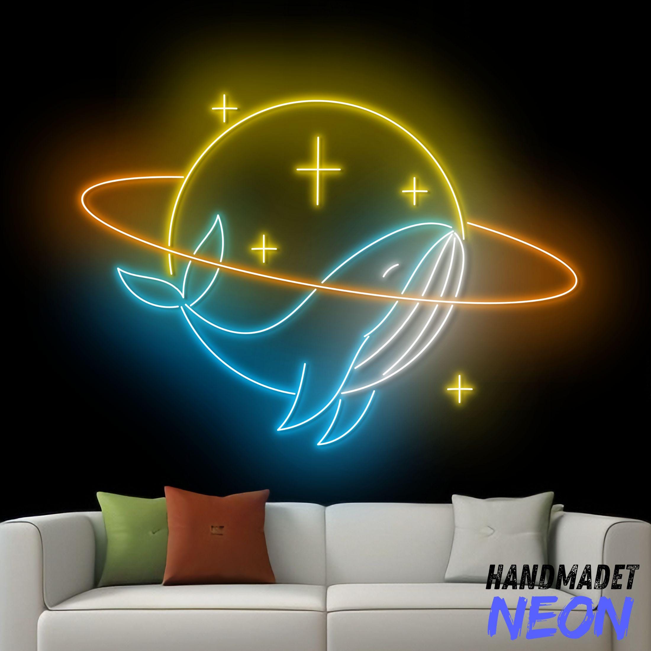 Dolphin Neon Sign, Dolphin With Planet Led Sign, Dolphin Led Light ...