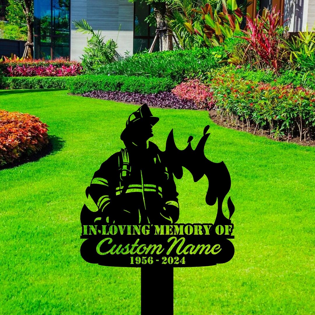 Custom Outdoor Firefighter Metal Sign With Stakes Personalized Outdoor ...