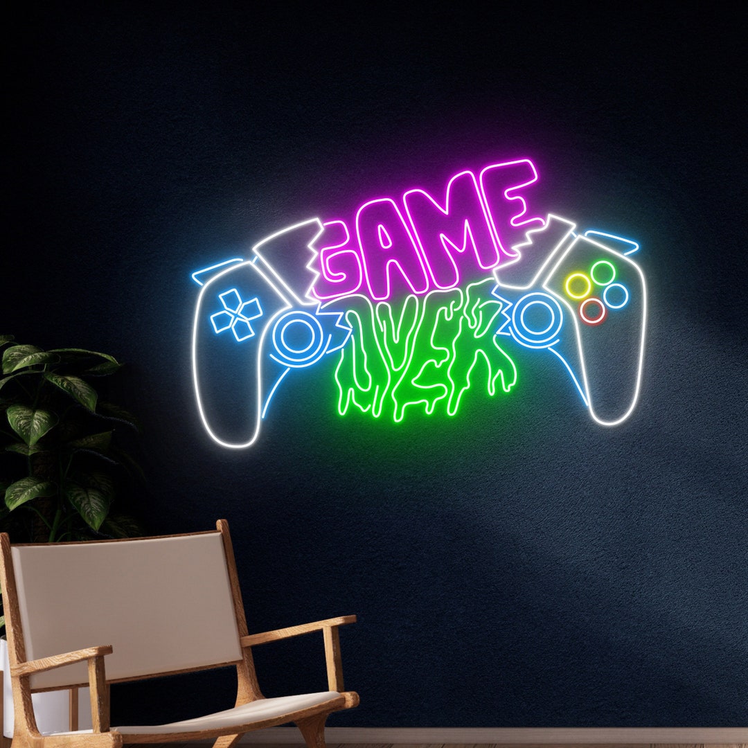 Game Over Game Controller Neon Sign, Breaking Controller Led Sign, Game ...