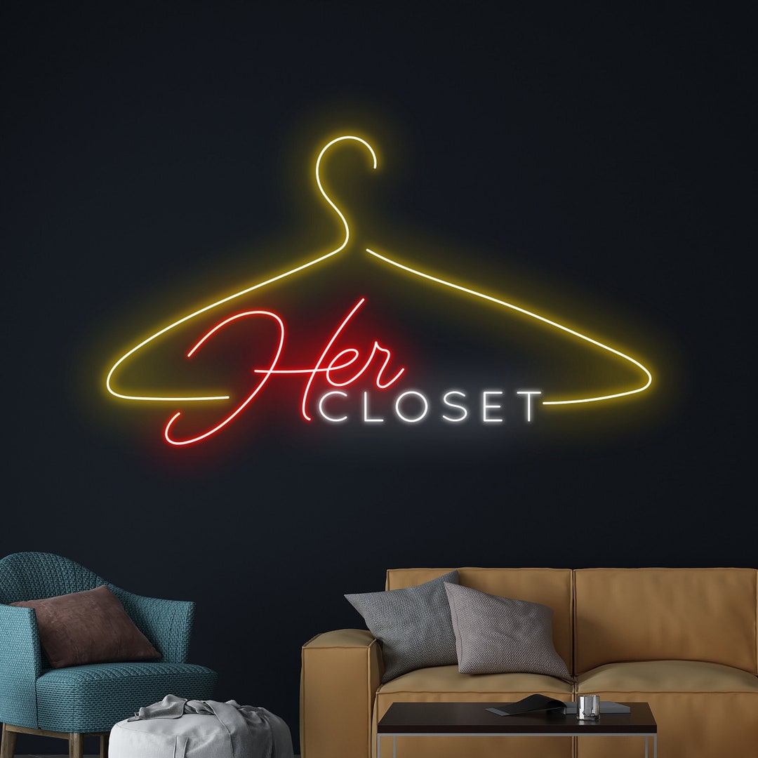 Her Closet Clothes Hangers Led Sign, Wardrobe Hanger Neon Sign, Laundry ...