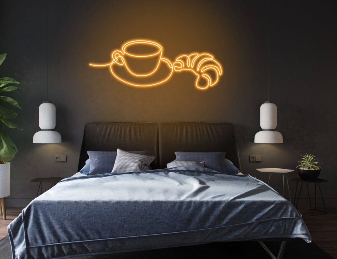 Croissant and Coffee Neon Sign, Croissant Led Neon Sign, Bakery Neon ...