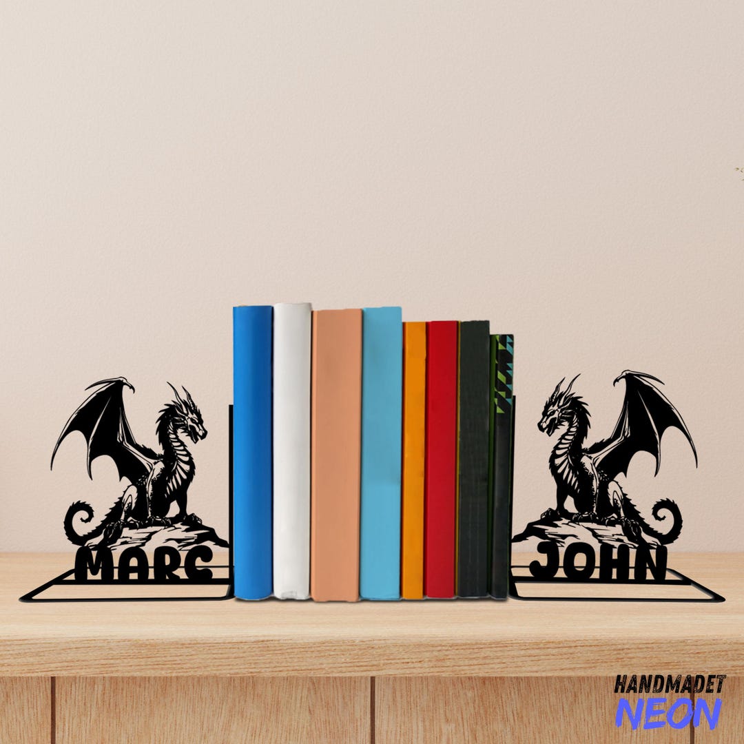 Custom Dragon Metal Bookends, Dragon Name Bookend, Dragon Table Sign ...