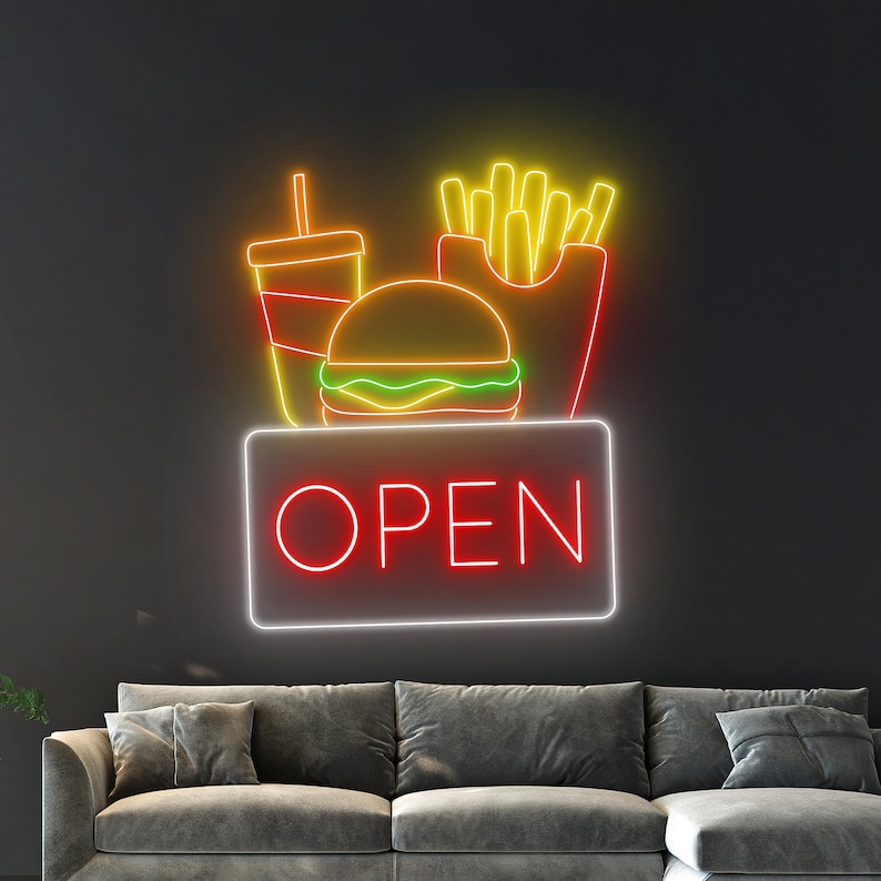 Fast Food Neon Sign, Burger French Fries Coke Led Sign, Fast Food Store ...