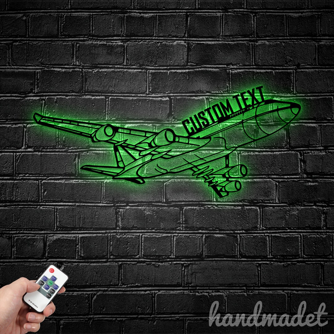 Custom Airplane Metal Wall Art LED Light Personalized Pilot Name Sign ...