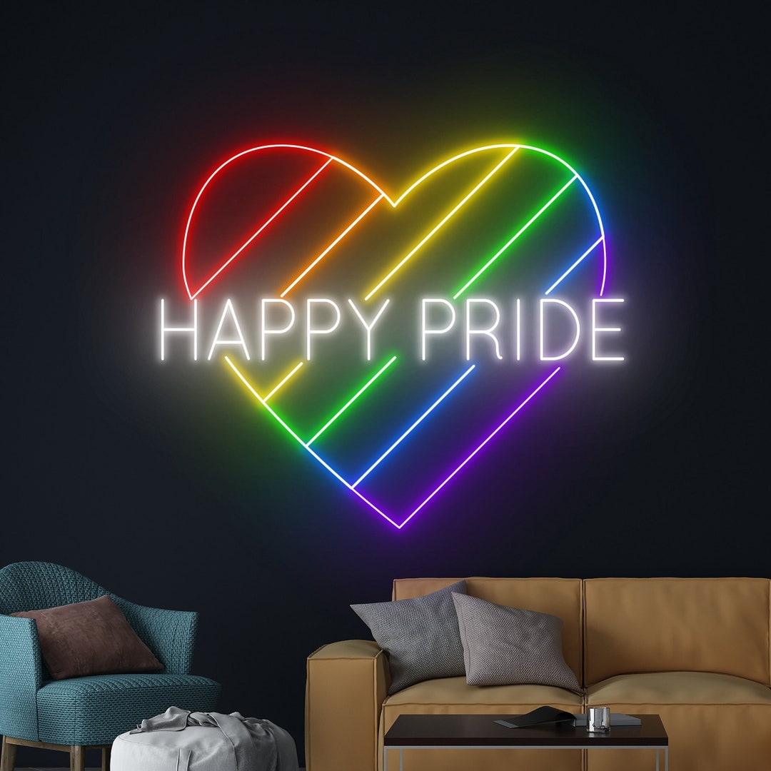 Happy Pride Heart Neon Sign, Heart Pride Day Led Sign, Custom Neon Sign ...