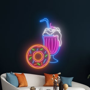 Milkshake Donut Neon Led Sign, Milkshake Neon Sign, Donut Neon Light ...