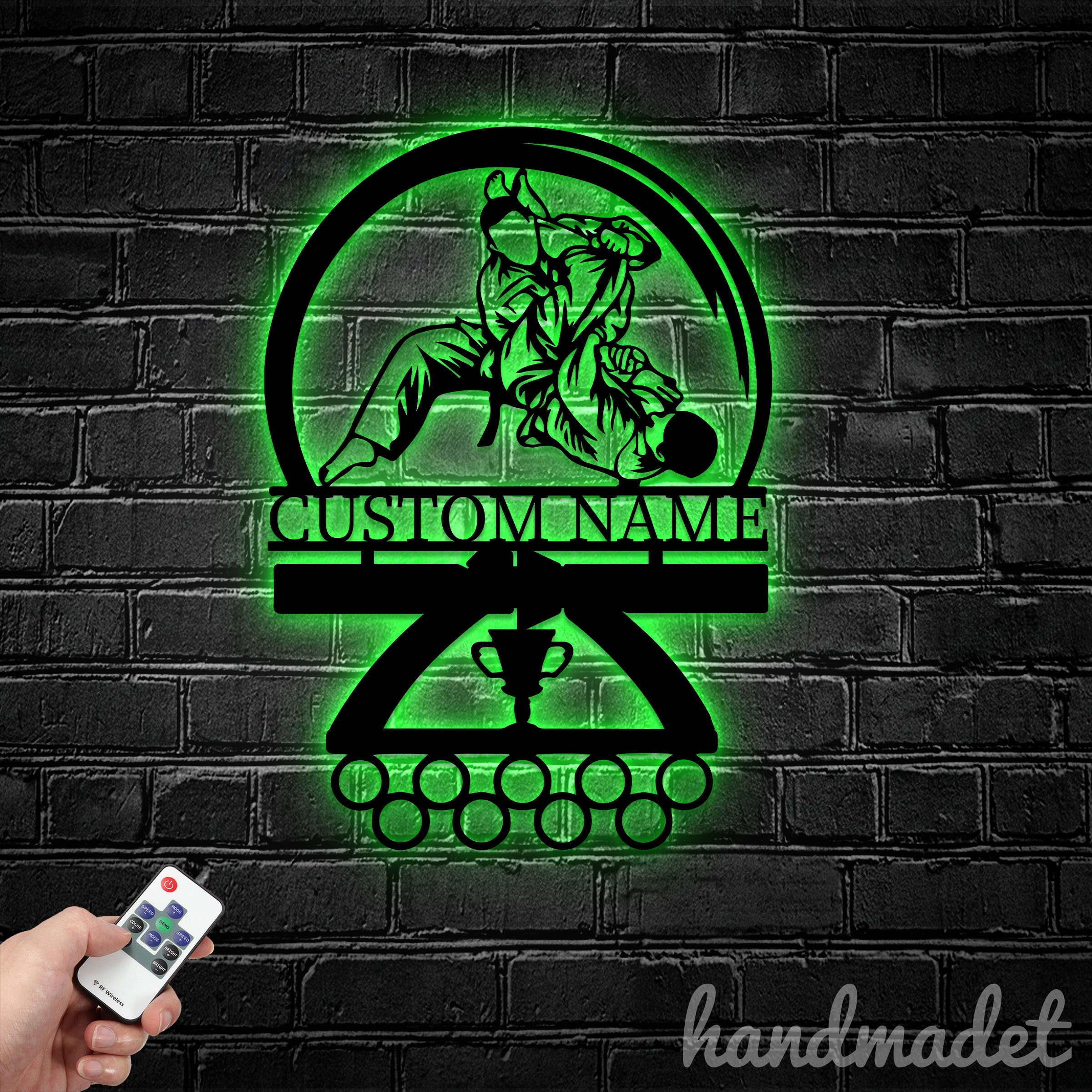 Custom Jiu Jitsu Medal Hanger Metal Wall Art LED Light, Jiu Jitsu Name ...