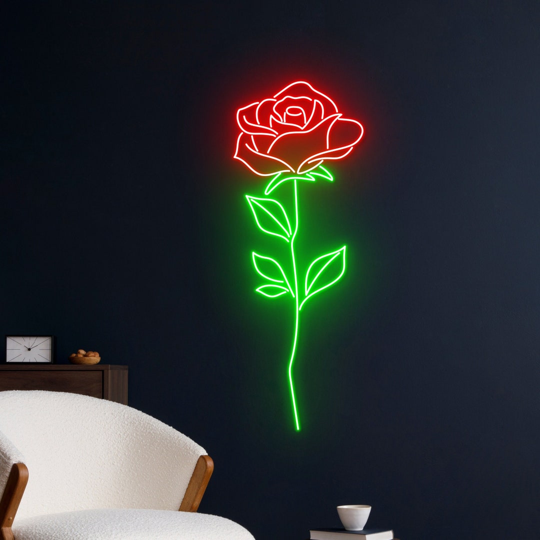 Rose Flower Led Sign, Rose Flower Neon Sign, Rose Neon Light, Floral ...
