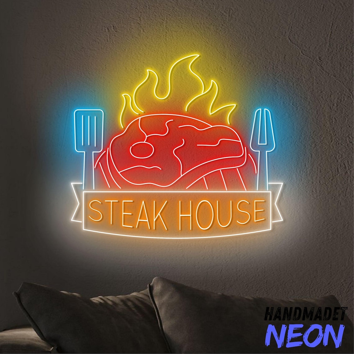 Steak House BBQ Neon Sign, Barbecue Open Led Sign, Grill Meat Neon ...