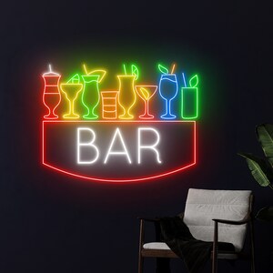 Cocktail Bar Neon Sign, Bar Logo LED Light, Cocktail Wine Neon Light ...