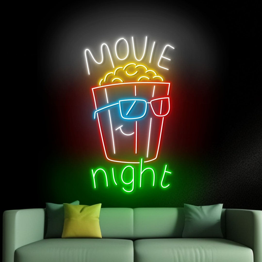 Movie Night Neon Wall Sign, Popcorn Led Wall Sign, Cinema Neon Wall ...