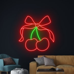 Cherry Coquette Bow Led Sign, Cherry Neon Sign, Cherry Fruit Neon Light ...