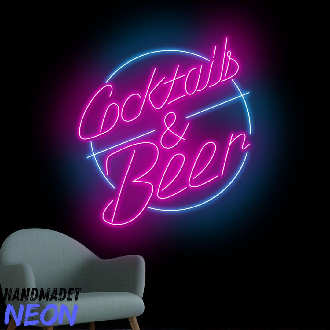 Cocktails and Beer Neon Sign, Cocktail Beer Led Sign, Cocktail Neon ...