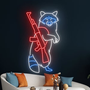 Raccoon Shooting Led Sign, Raccoon Cowboy Neon Light, Raccoon Neon Sign ...