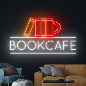 Book Cafe Neon Sign, Reading Book Lover LED Light, Book Store Neon ...