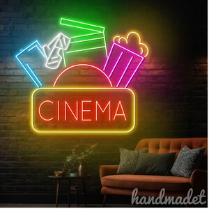 Cinema Neon Sign, Cinema Led Sign, Popcorn Neon Light, Cinema Theater ...