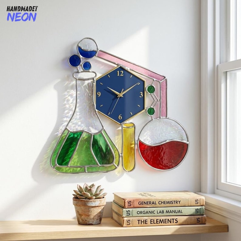 Custom Science Stained Glass Clock, Laboratory Office Wall Decor ...