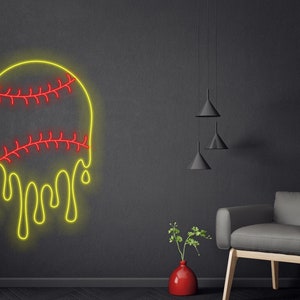 Dripping Baseball Led Sign, Baseball Neon Sign, Wall Decor, Custom Neon ...