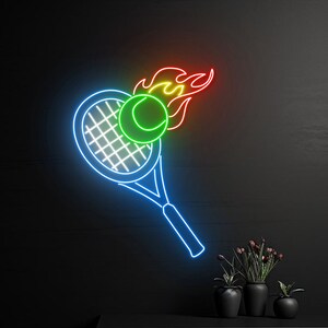 Tennis Fire Ball Racket Neon Sign, Tennis Burning Ball Neon Light ...