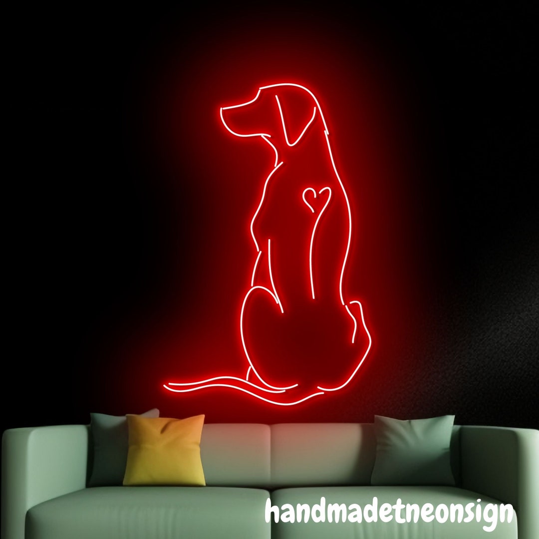 Dog Neon Sign, Dog Line Art Led Sign, Dog Lover Neon Light, Dog Heart ...