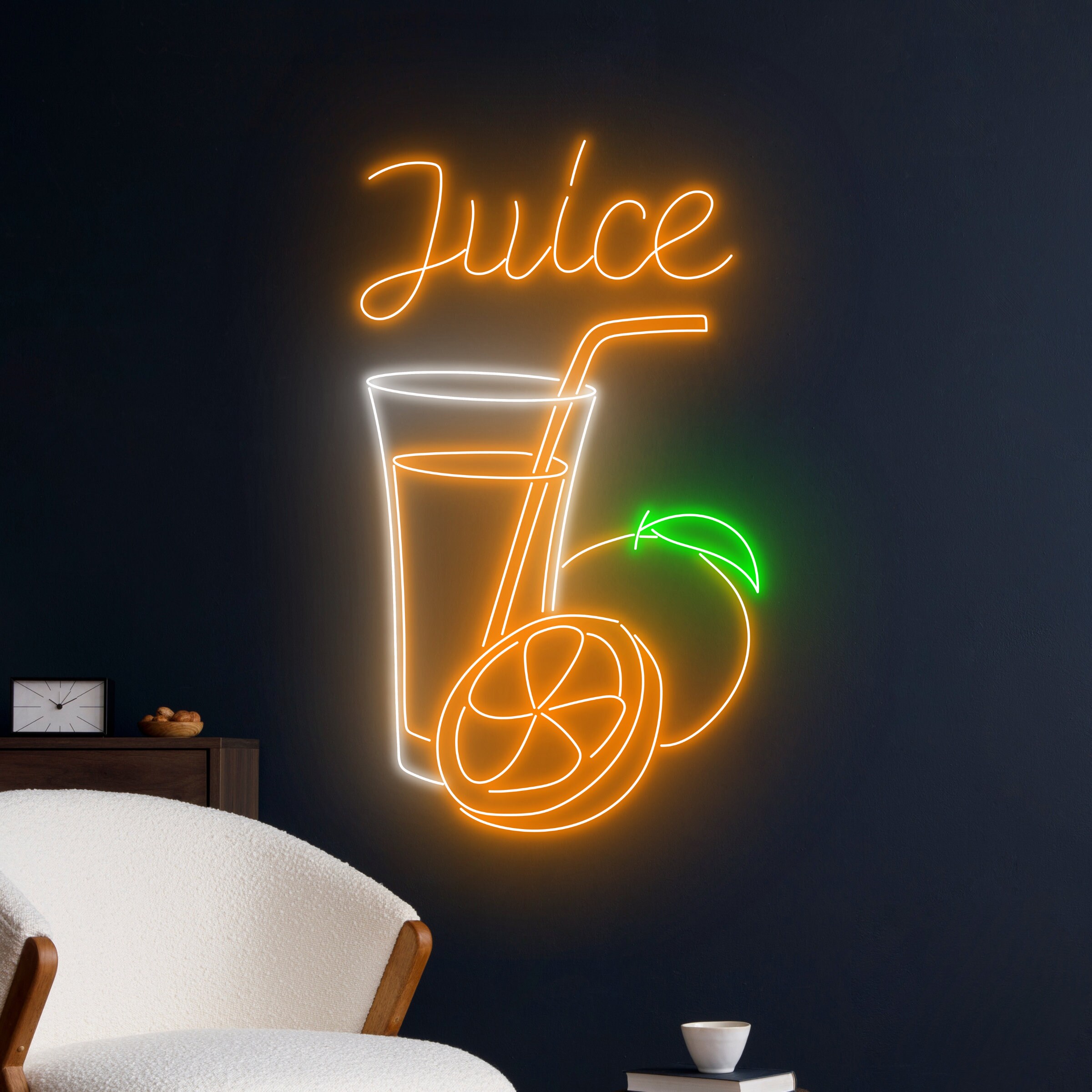 Orange Juice Neon Sign, Orange Fruit Juice Store Room Wall Decor, Bar ...