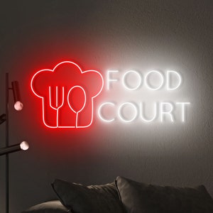 Food Court Neon Wall Sign, Cutlery Neon Wall Light, Chef Led Wall Sign ...