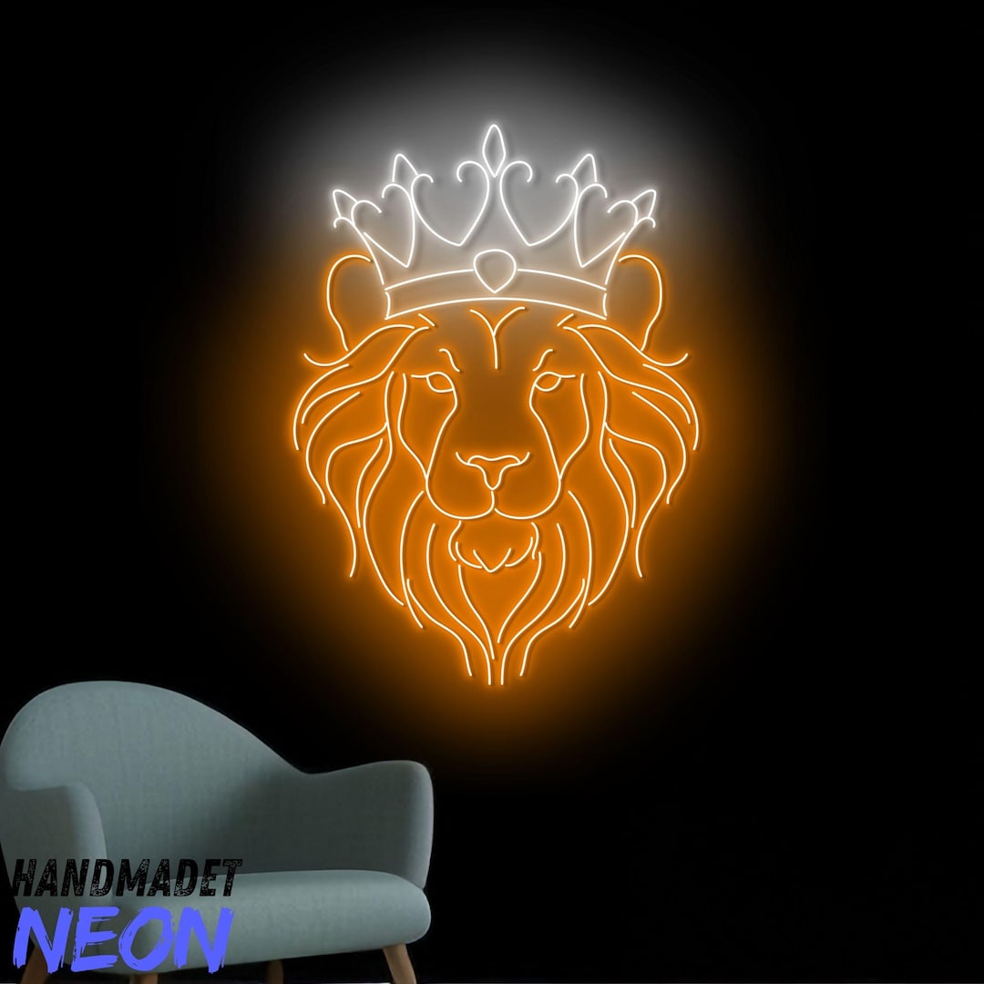 Lion Neon Sign, Lion With Crown Led Sign, King Lion Led Light, Lion ...